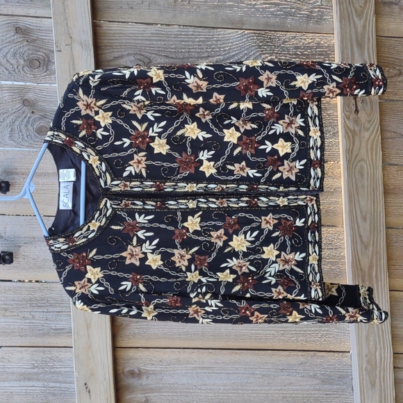 Scala | Jackets & Coats | Scala Vintage Embroidered Leaf Jacket | Poshmark